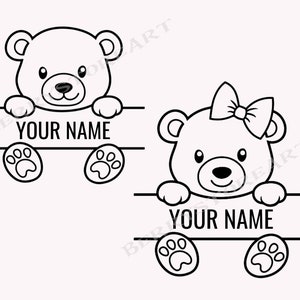 Teddy Bear Outline SVG: Bear Clipart, Split Monogram - Etsy