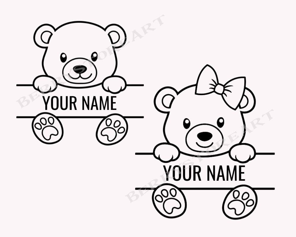 Teddy Bear Outline SVG: Bear Clipart, Split Monogram - Etsy