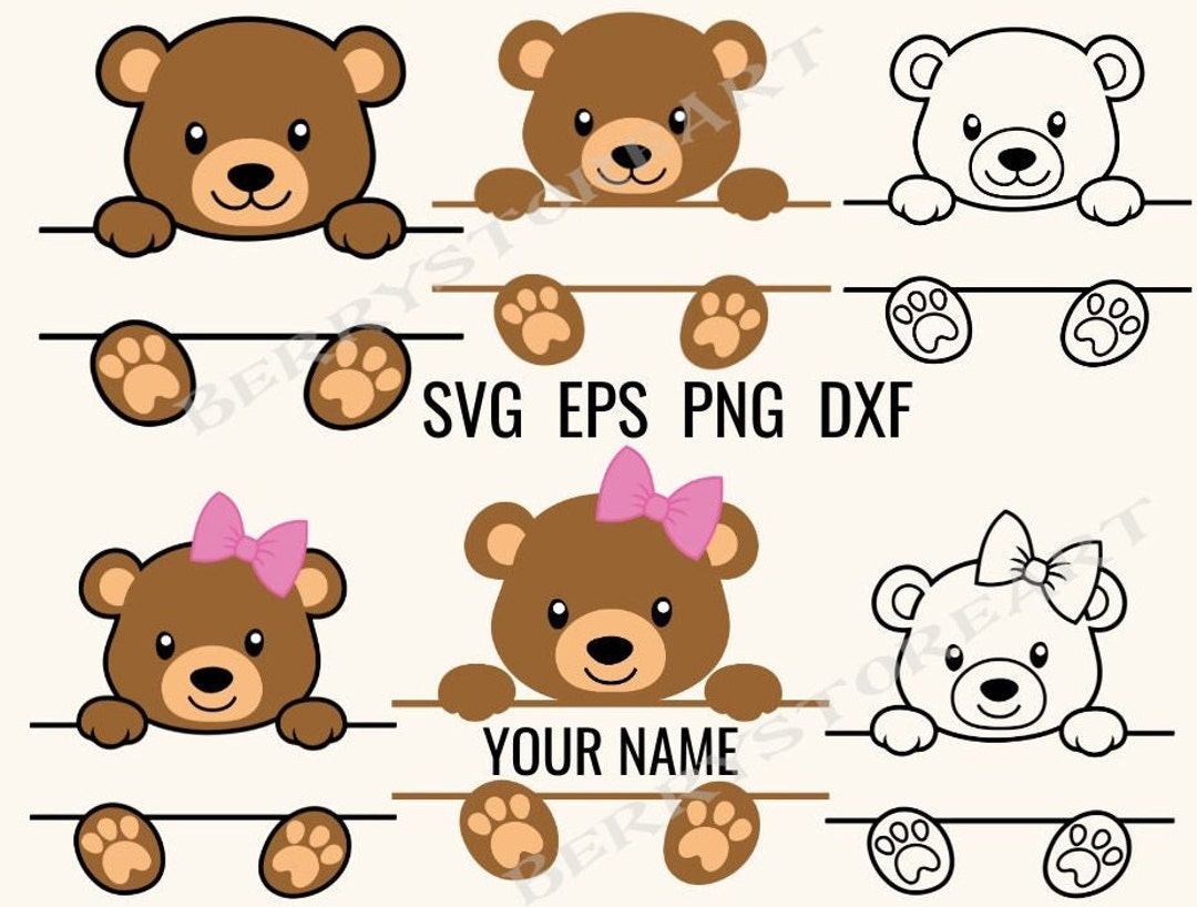 Teddy Bear Split Monogram SVG: Name Frame Cut File (digital Download ...