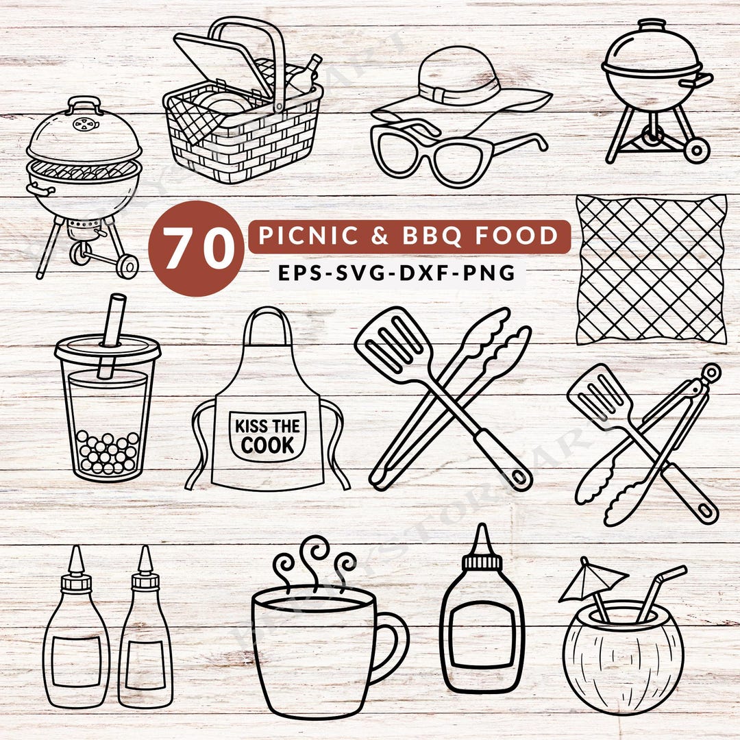 Picnic & BBQ Food SVG Bundle, Cute Food Doodle Clipart PNG | Digital ...