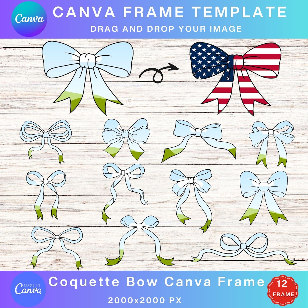 Coquette Bows Canva Template Bundle: Drag & Drop Photo Frames - Etsy