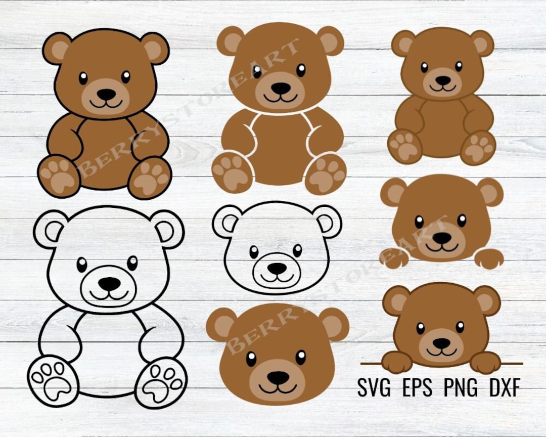 Teddy Bear Svg,teddy Bear Png, Cute Bear Svg, Bear Outline Svg, Bear ...