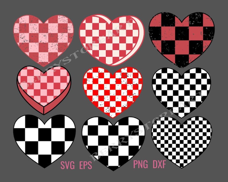Checkered Heart Svg Bundle: Cut Files Silhouette Cricut - Etsy