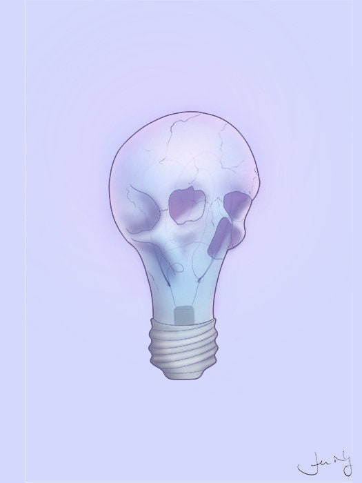 Skull Light Bulb 8x10 Illustration Art Print Gallery Wall - Etsy