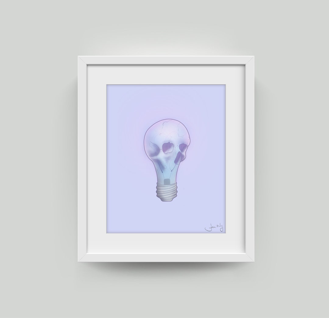 Skull Light Bulb 8x10 Illustration Art Print Gallery Wall - Etsy