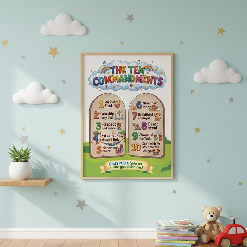 10 Commandments Printable Poster for Kids | Bible Wall Art | Christian ...