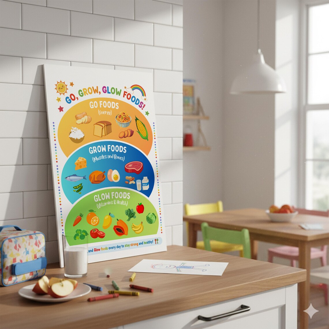 Printable Colorful Nutrition Wall Art, Kids Educational Poster, Go Grow ...