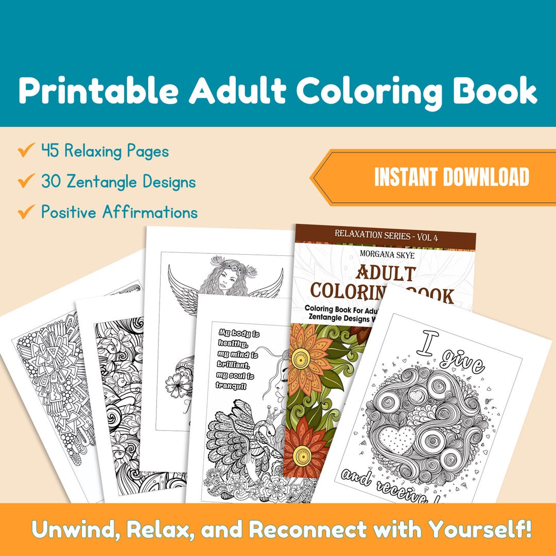 Mindful Coloring Workbook | Printable Adult Coloring Book for Stress ...