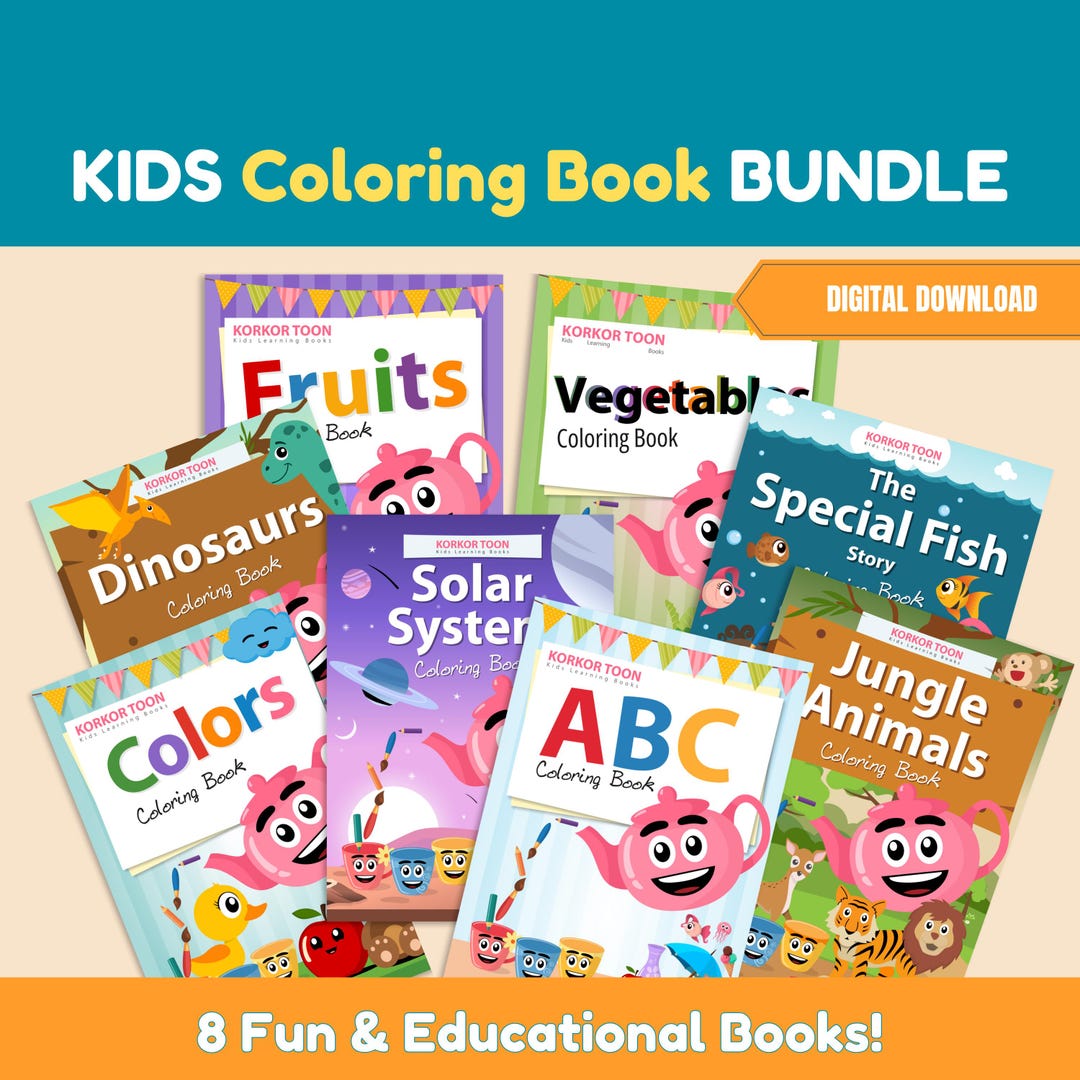 Printable Kids Coloring Book Bundle Kids Coloring Book Set Educational ...
