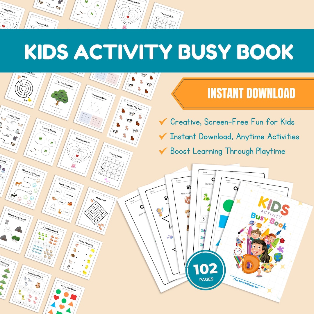 Printable Kids Activity Book Learning Workbook Homeschool Worksheet Fun ...