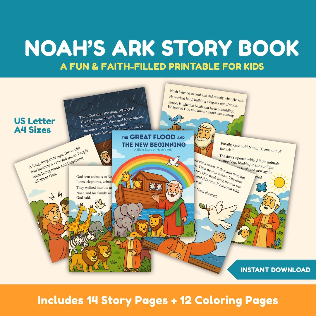 Printable Noah’s Ark Bible Story Coloring Book for Kids Fun Christian ...