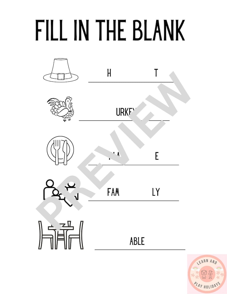 Thanksgiving Fill in the Blank Printable Children's Activity - Etsy