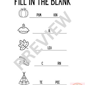 Thanksgiving Fill in the Blank Printable Children's Activity - Etsy