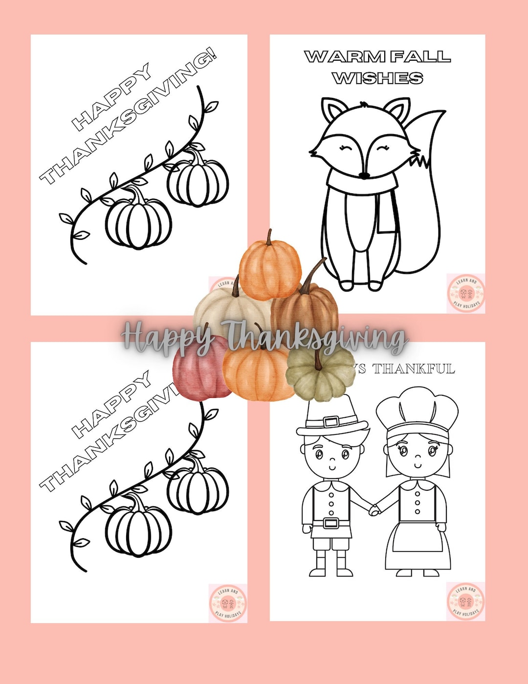 Thanksgiving Printable Coloring Sheets - Etsy