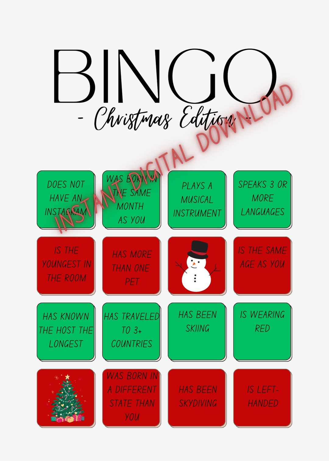 Christmas | Bingo | Holiday | Snowman | Tree | Icebreaker | Wedding ...