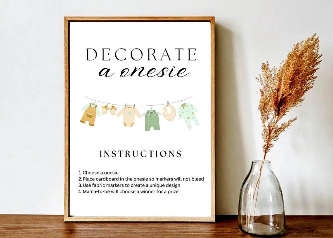 Decorate a Onesie Baby Shower Station Sign: Editable Template (digital ...