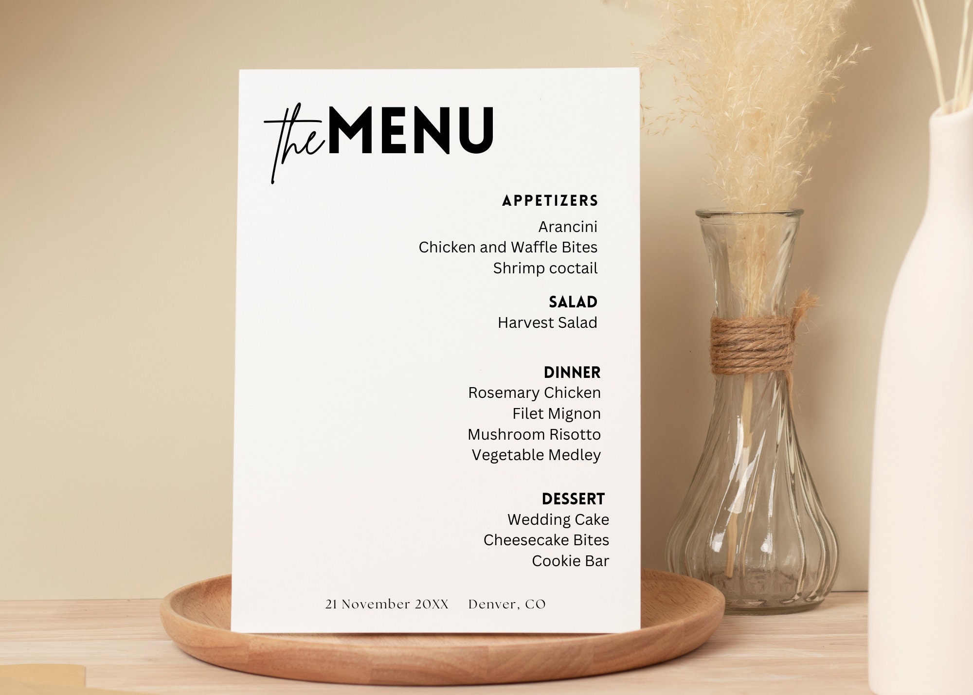 Wedding Menu Template Card, Printable Menu Sign, Editable Digital ...