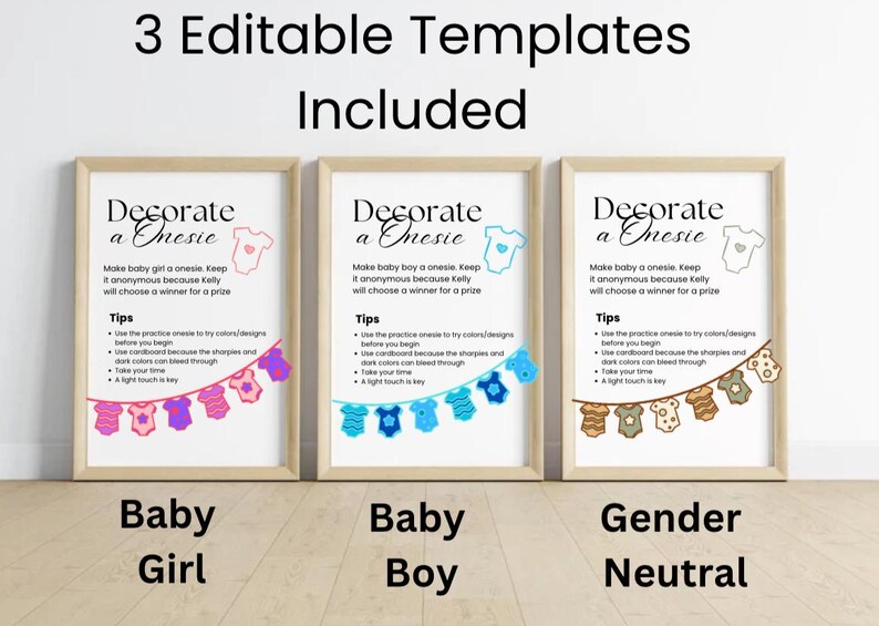 Decorate a Onesie Baby Shower Station Sign, Baby Sprinkle Game, Gender ...