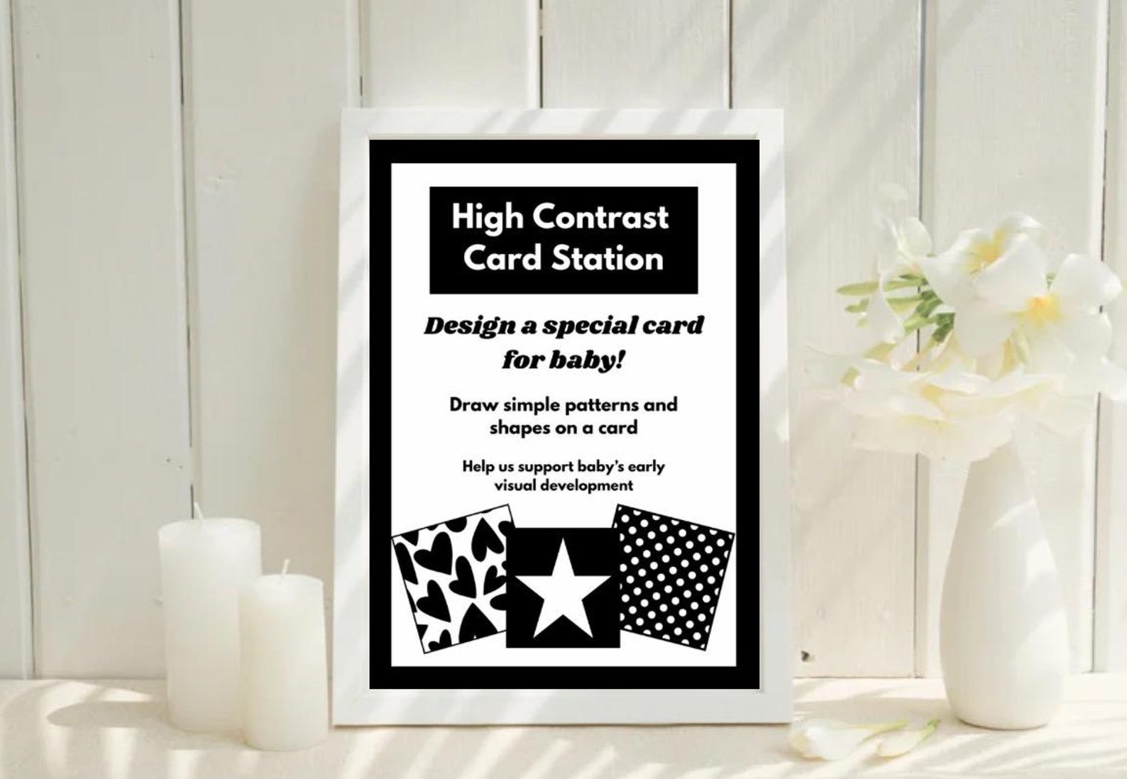 High Contrast Card Station Sign + Printable Card Template Bundle: Baby ...