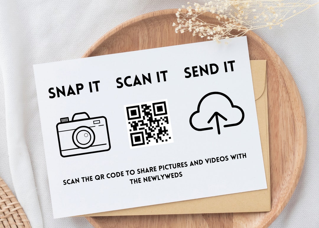 Wedding Photo Sharing QR Code Sign Template, Snap It Scan It Send It Card, Capture the Love ...