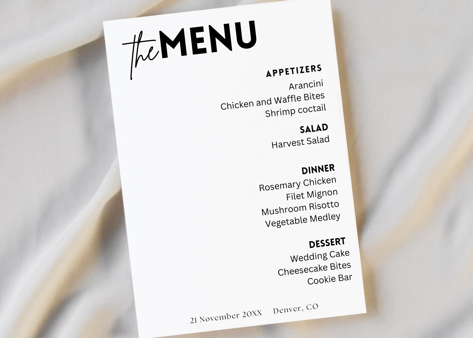 Wedding Menu Template Card, Printable Menu Sign, Editable Digital ...