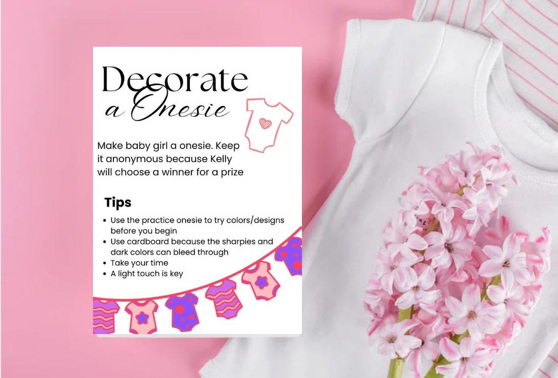 Decorate a Onesie Baby Shower Station Sign, Baby Sprinkle Game, Gender ...