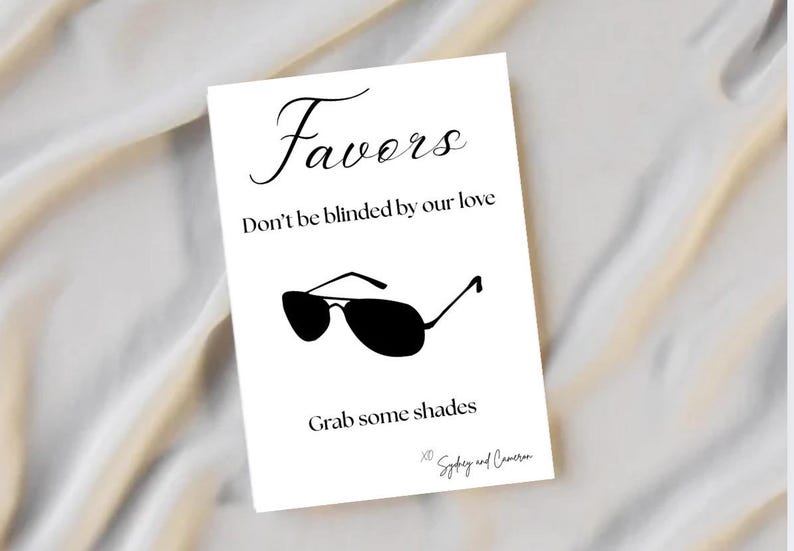 Sunglasses Wedding Favors Sign: Editable Canva Template (5x7 Digital ...