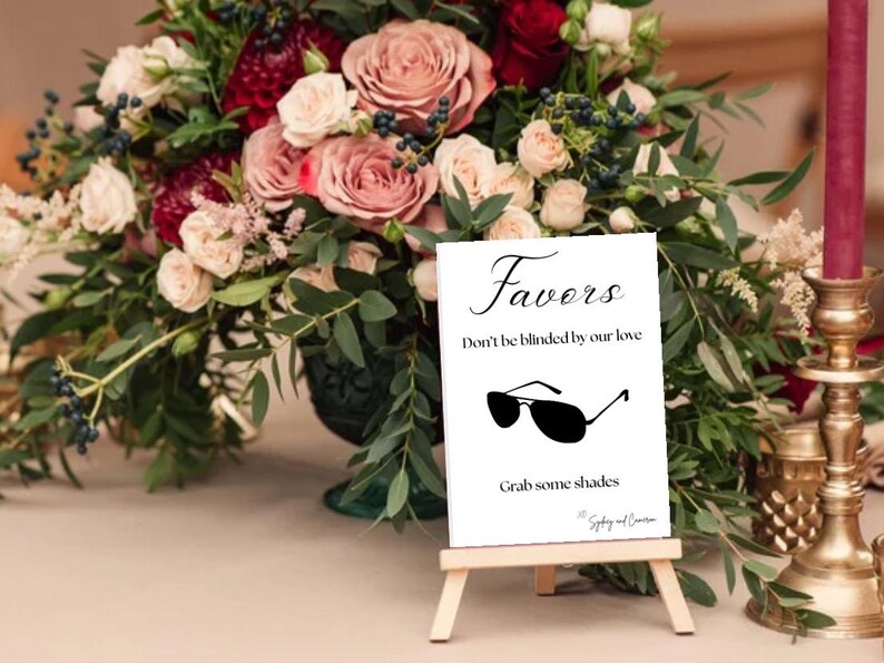 Sunglasses Wedding Favors Sign: Editable Canva Template (5x7 Digital ...