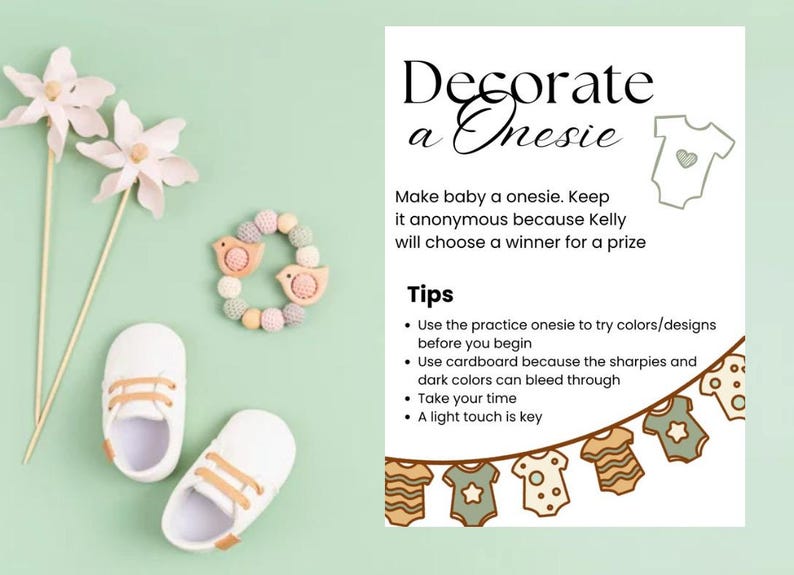 Decorate a Onesie Baby Shower Station Sign, Baby Sprinkle Game, Gender ...