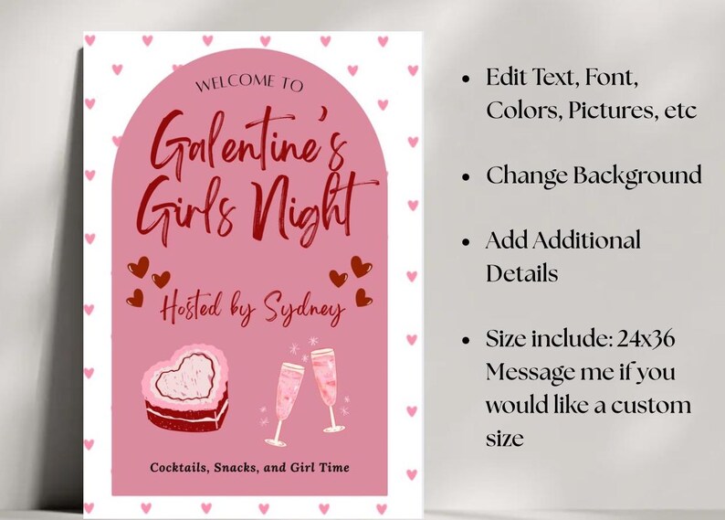 Galentine's Day Girls Night Party Sign, Galentine’s Welcome Poster ...