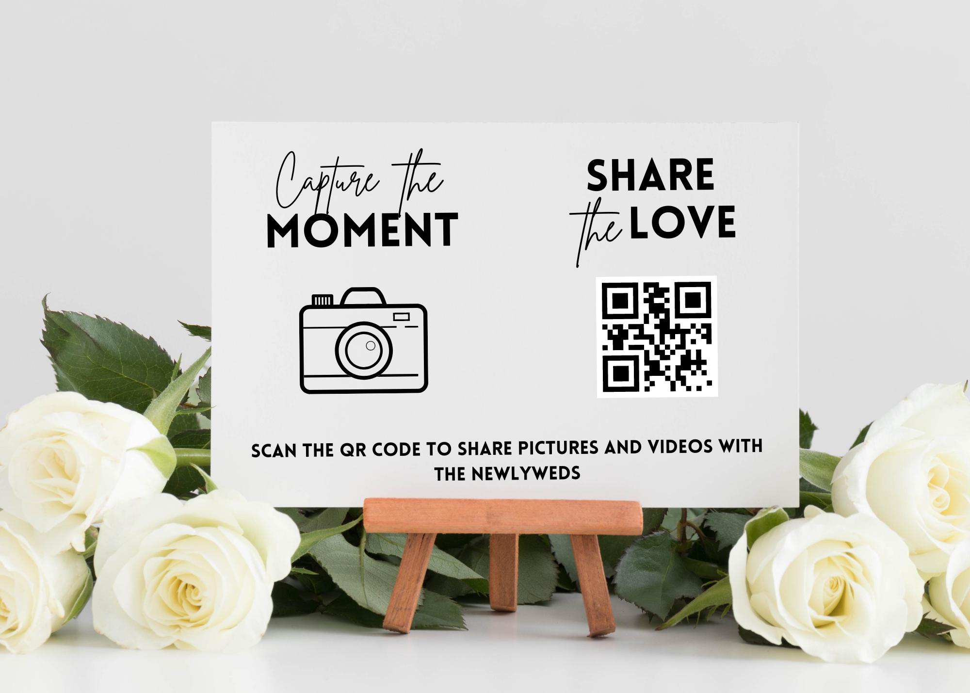 QR Code Card Capture the Moment Photo Sharing Sign Template, Digital Wedding Guest Book Sign ...