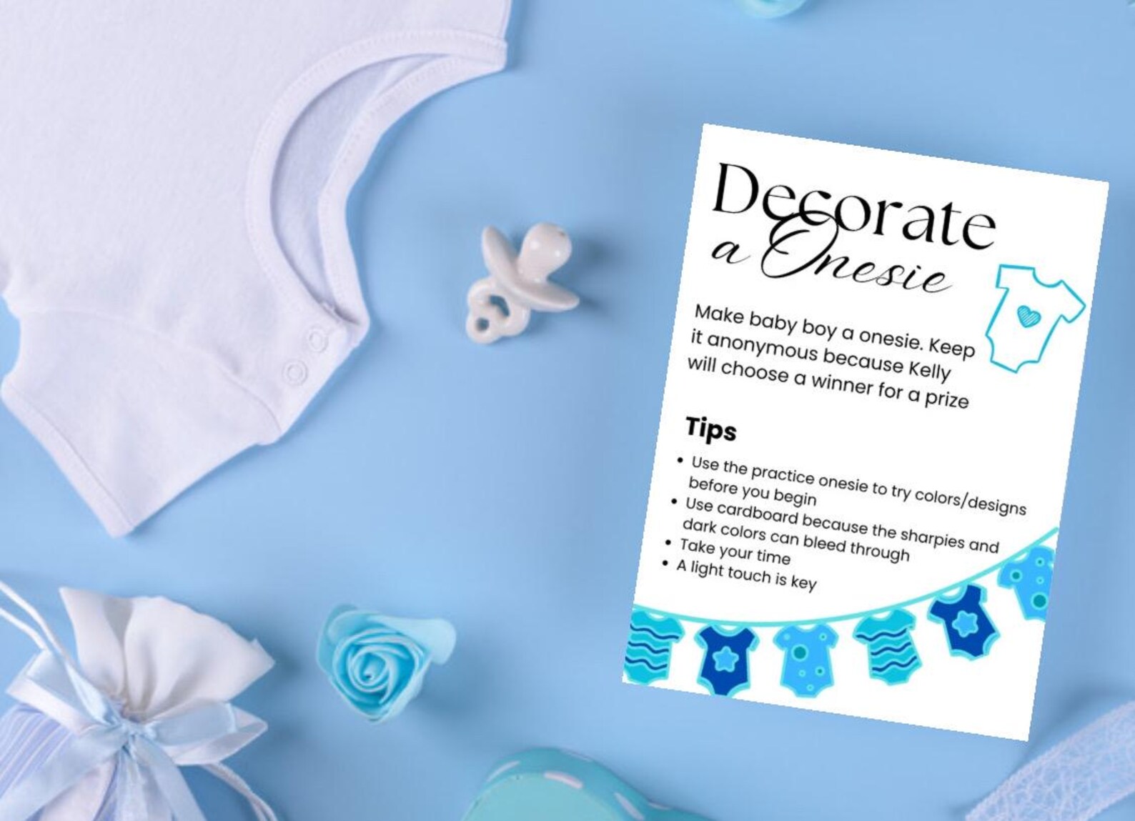 Decorate a Onesie Baby Shower Station Sign, Baby Sprinkle Game, Gender ...