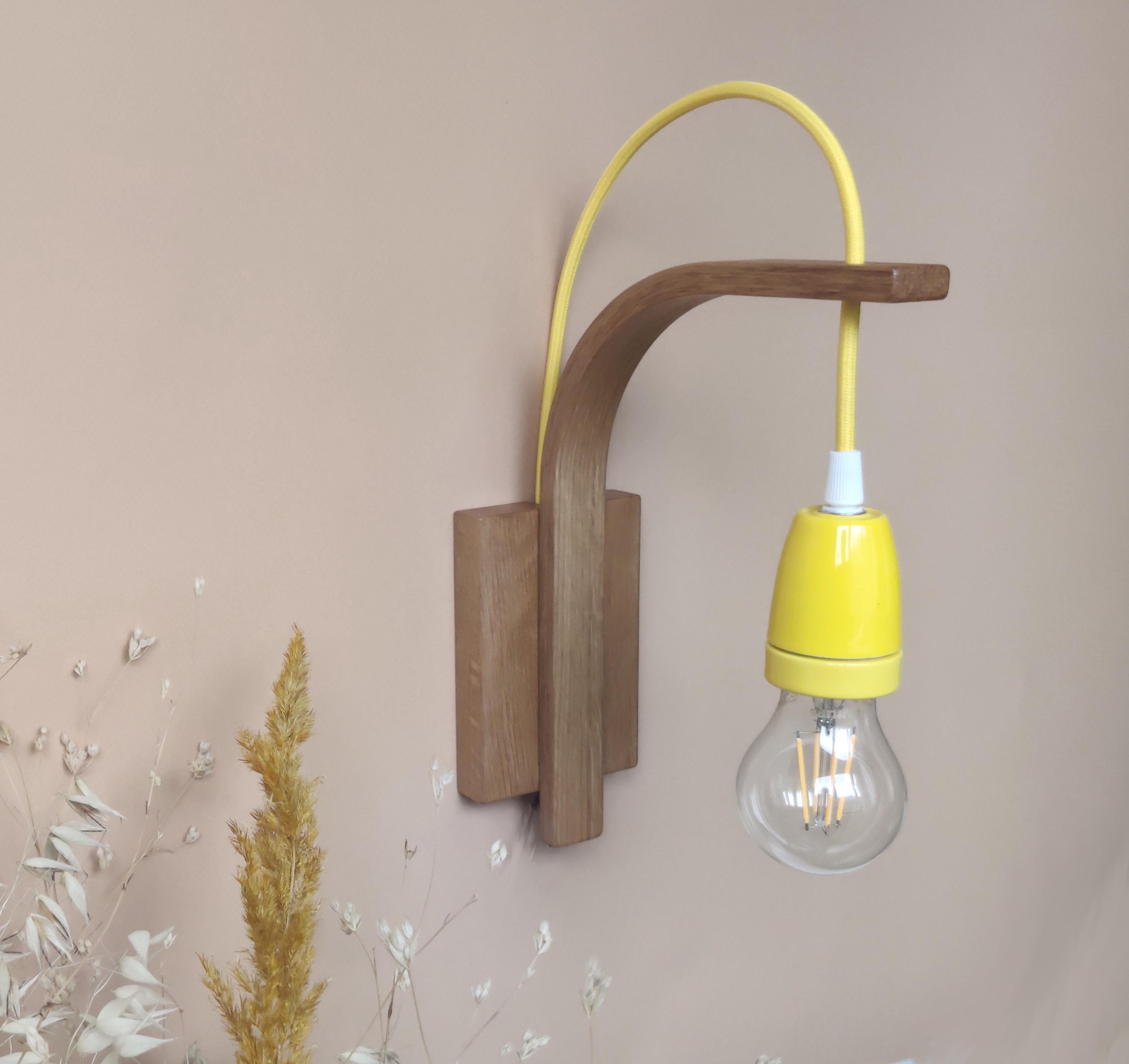 A Vibrant Yellow Plug-in/hardwired Oak Wall Sconce, A Funky Interior ...