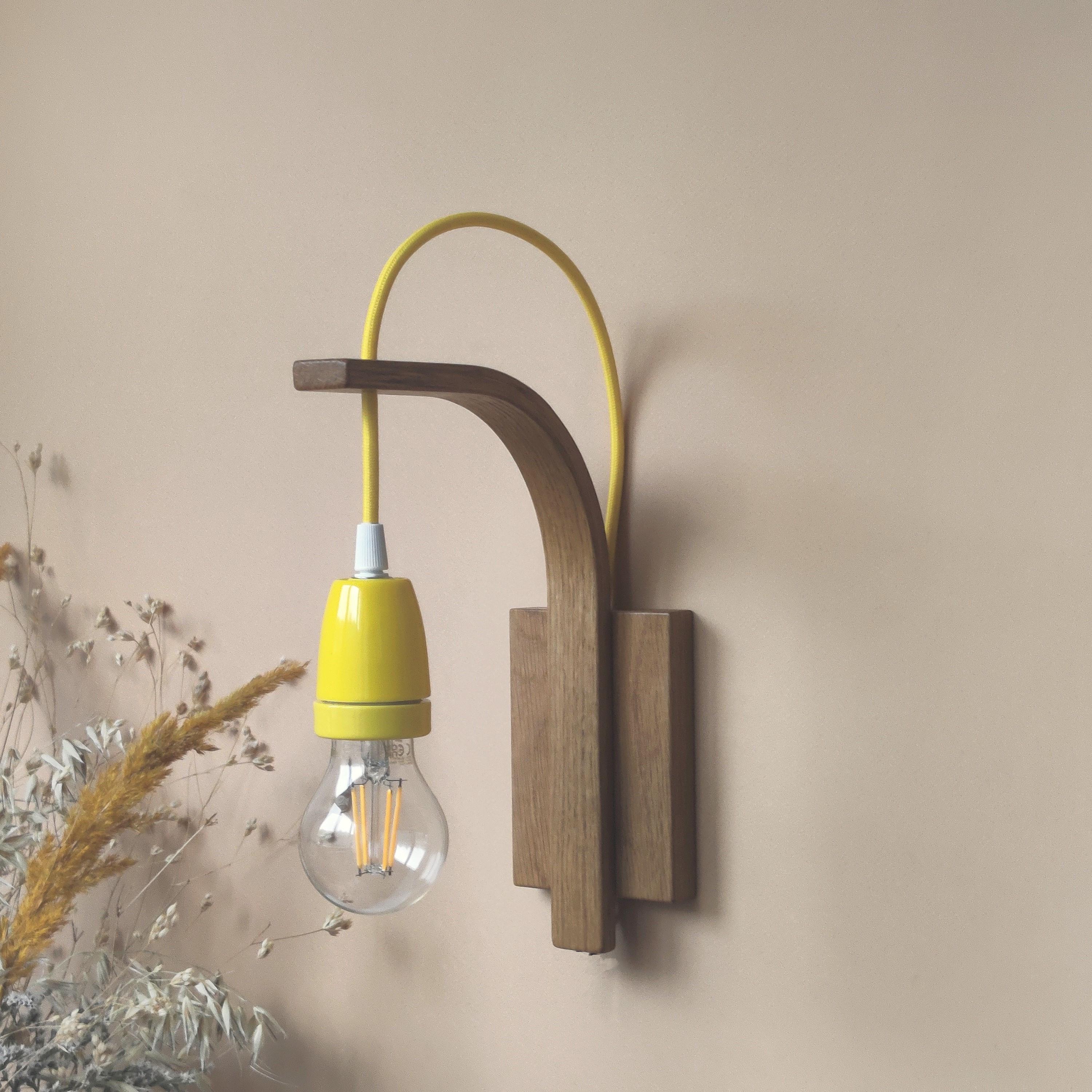 A Vibrant Yellow Plug-in/hardwired Oak Wall Sconce, A Funky Interior ...
