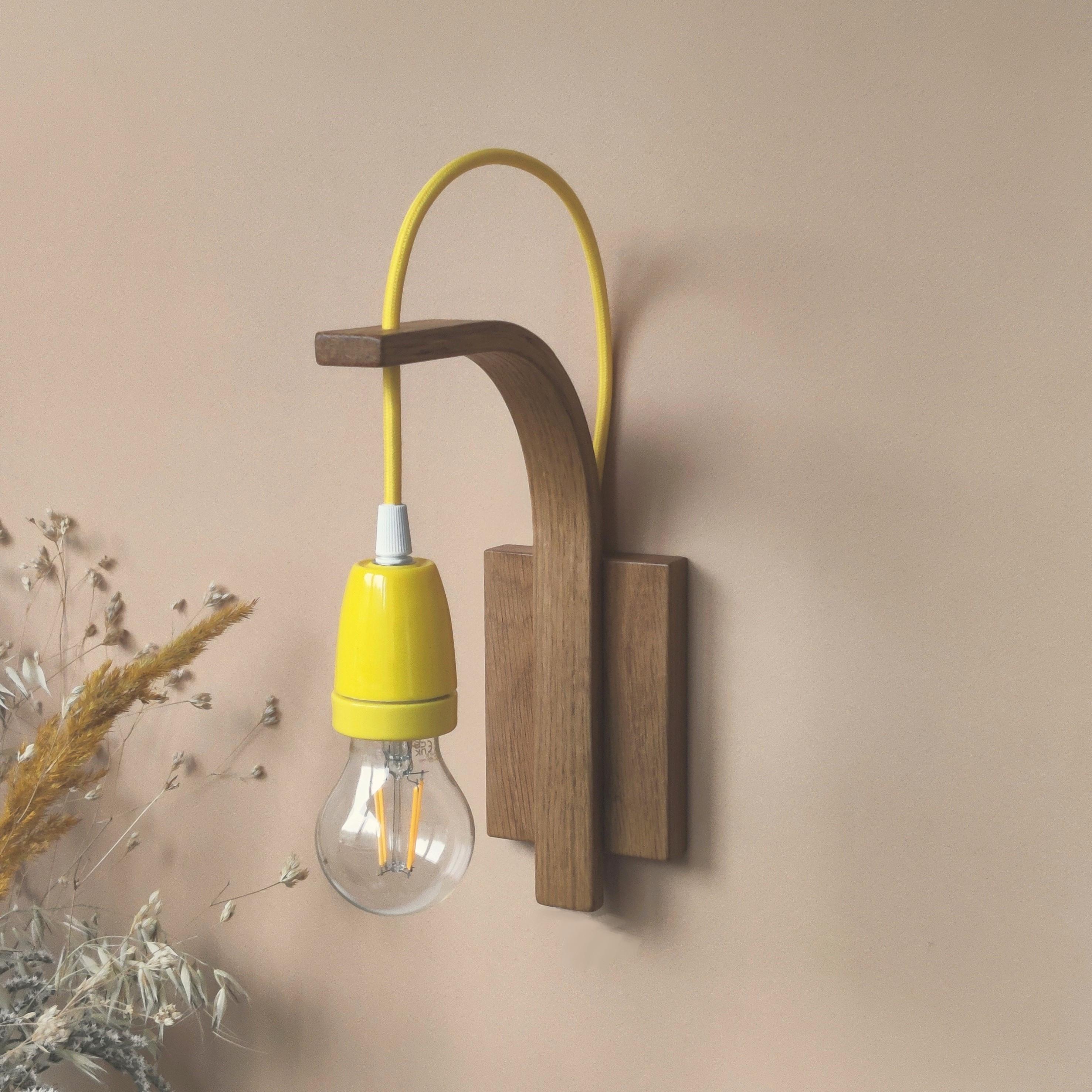 A Vibrant Yellow Plug-in/hardwired Oak Wall Sconce, A Funky Interior ...