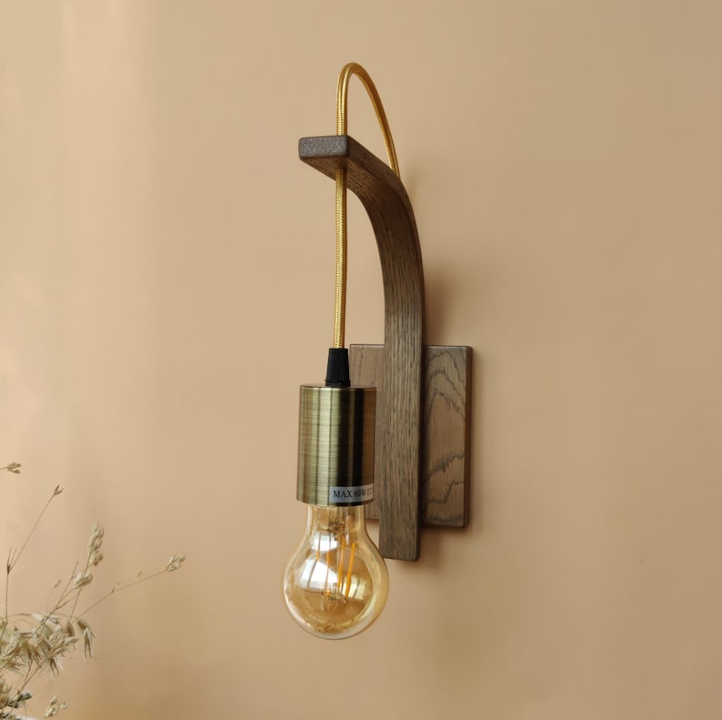 An Elegant Plug-in / Hardwired Oak Wall Sconce, A Fine Interior Wooden ...