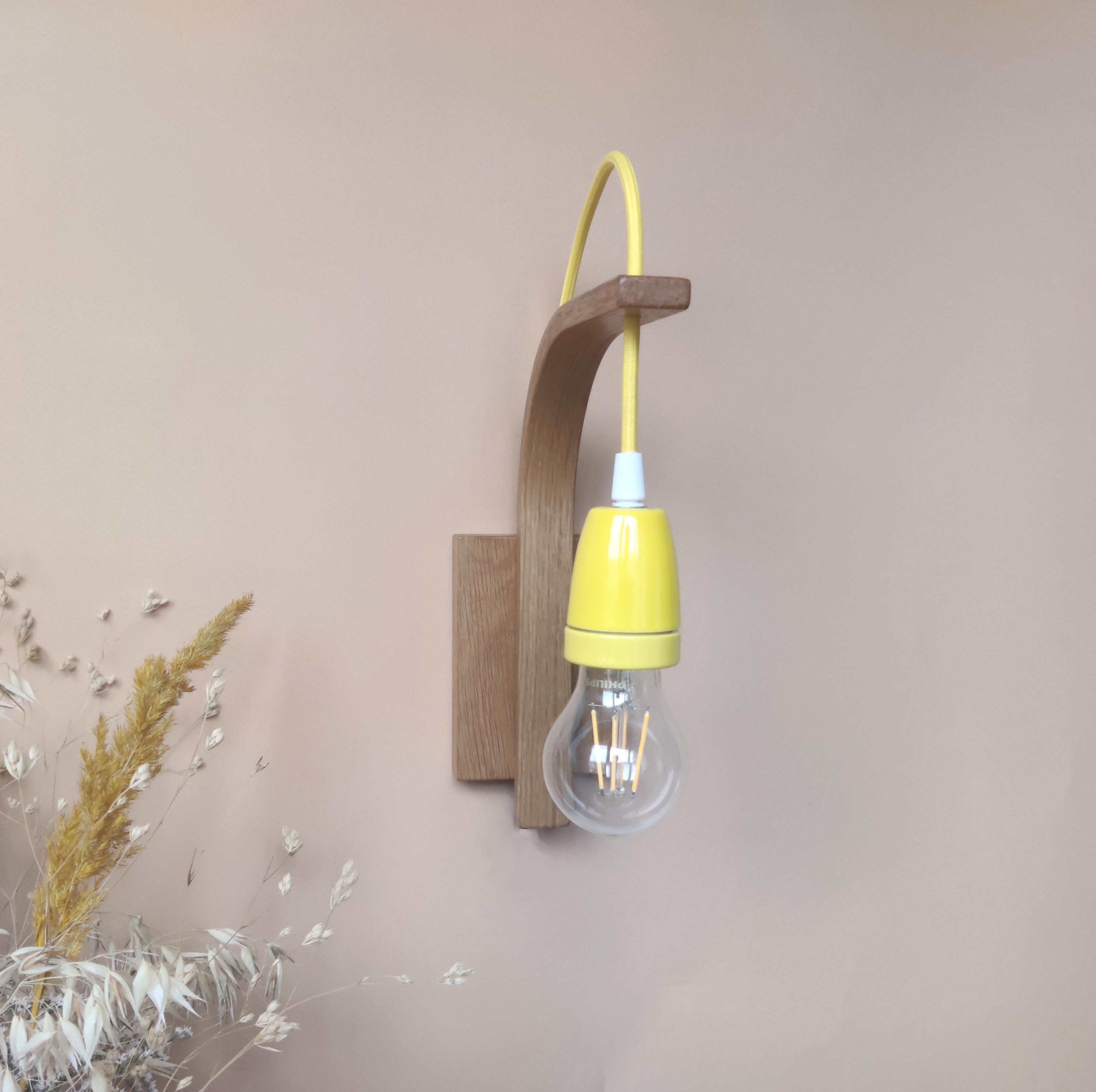 A Vibrant Yellow Plug-in/hardwired Oak Wall Sconce, A Funky Interior ...