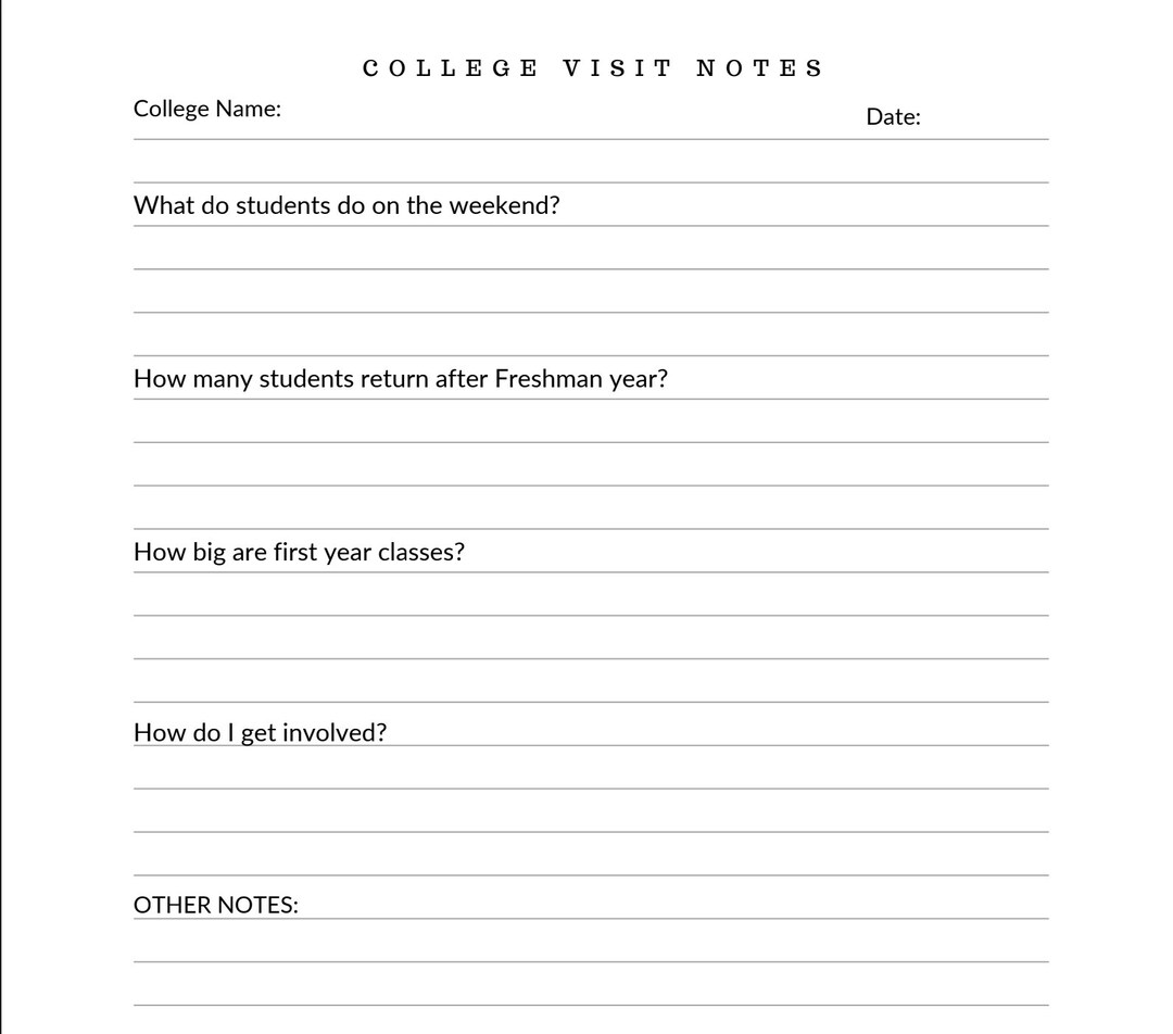College Visit Notes - Etsy