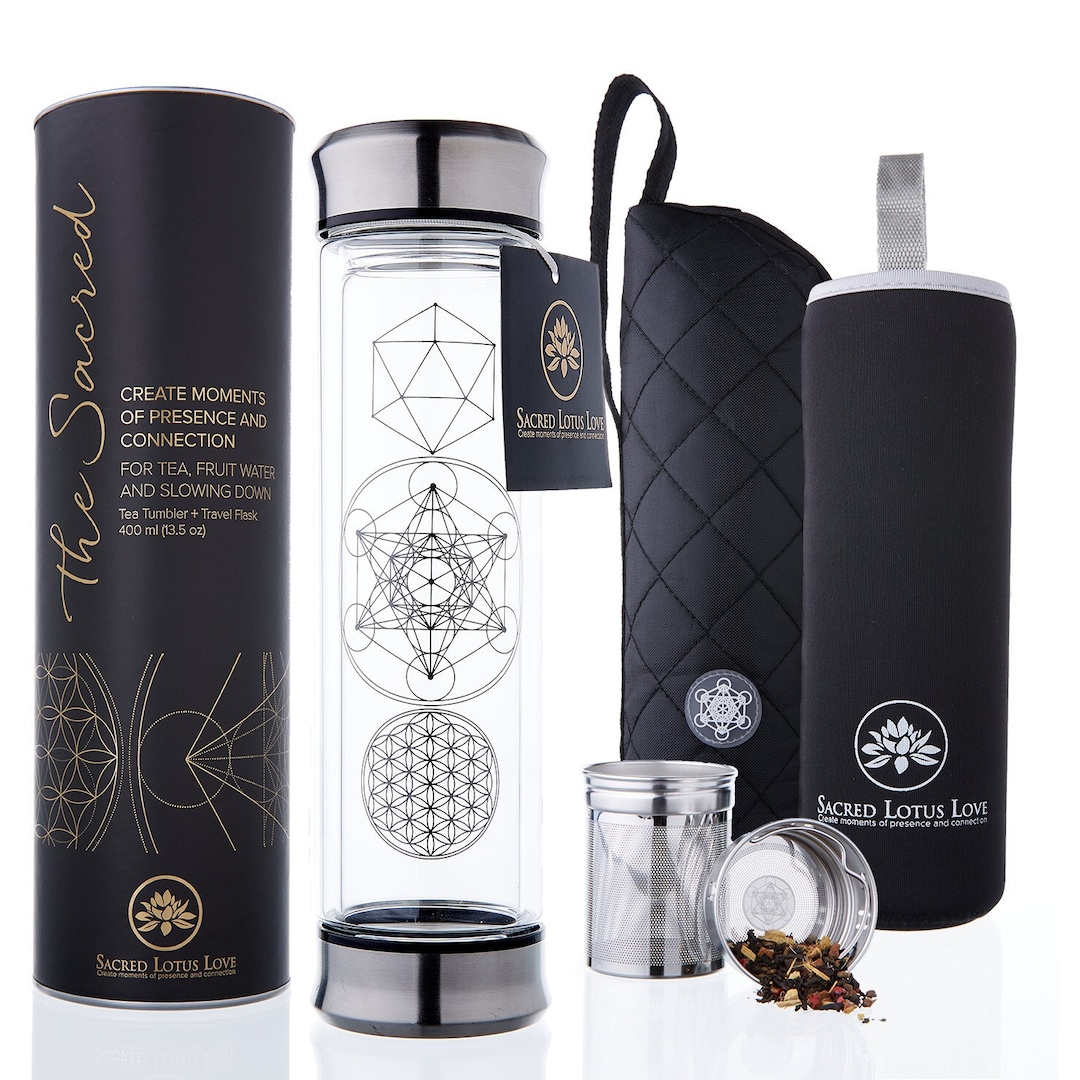 Sacred Geometry Glass Tea Bottle + Infuser & Strainer - BPA Free ...