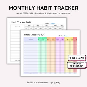 Habit Tracker, Monthly Habit Tracker, January to December, Planner 2024 ...