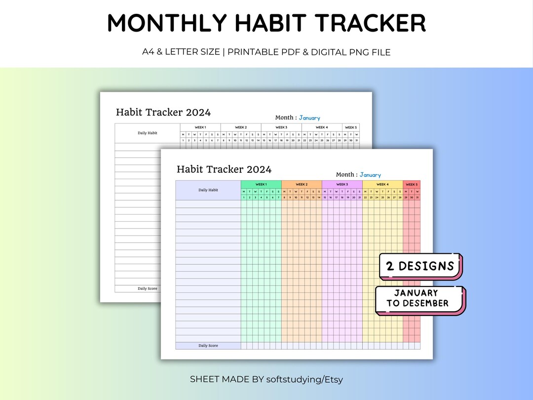 Buy Habit Tracker, Monthly Habit Tracker, January to December, Planner ...