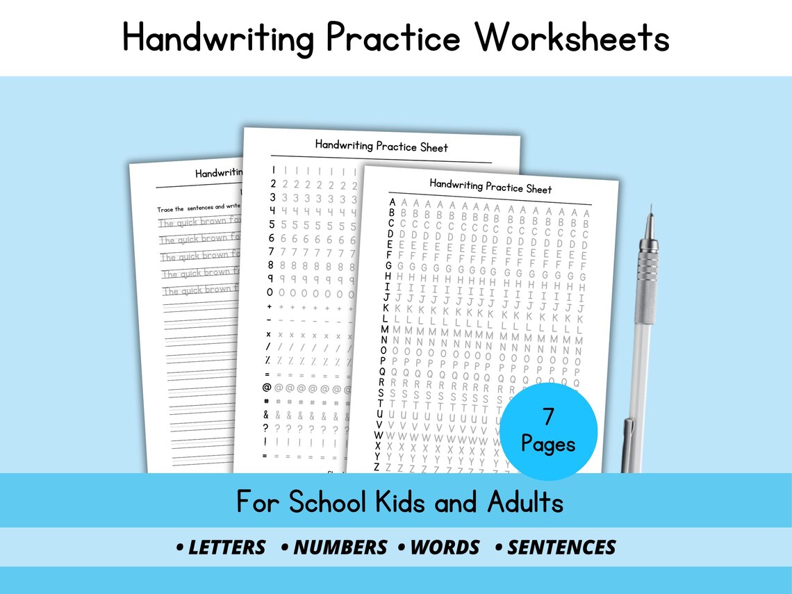 Printable Handwriting Worksheets Seven Pages letters, Numbers, Words ...