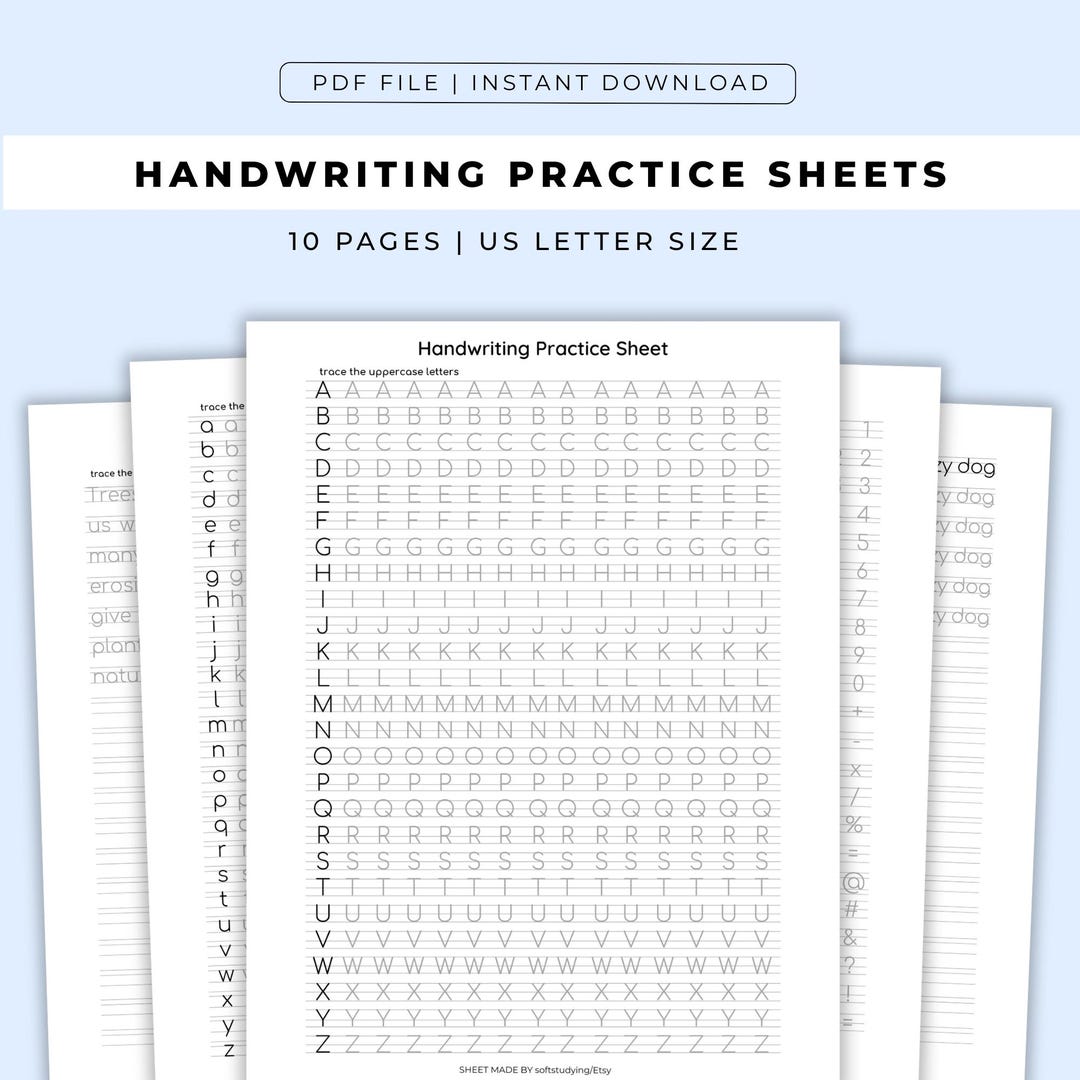 Handwriting Practice Sheets: Letters, Numbers, Words (PDF File) - Etsy