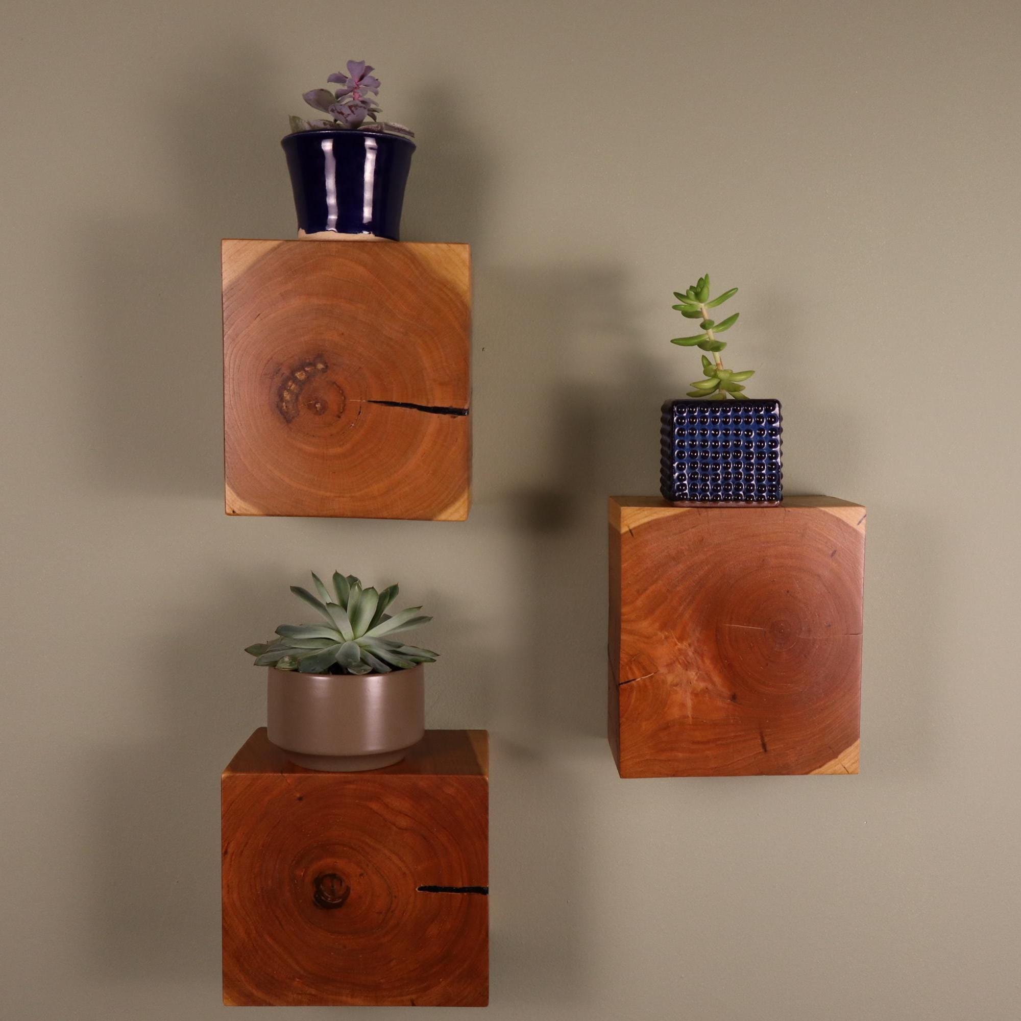 Wooden Floating Shelf, Reclaimed Beam Shelf, End Grain Cube Shelf ...
