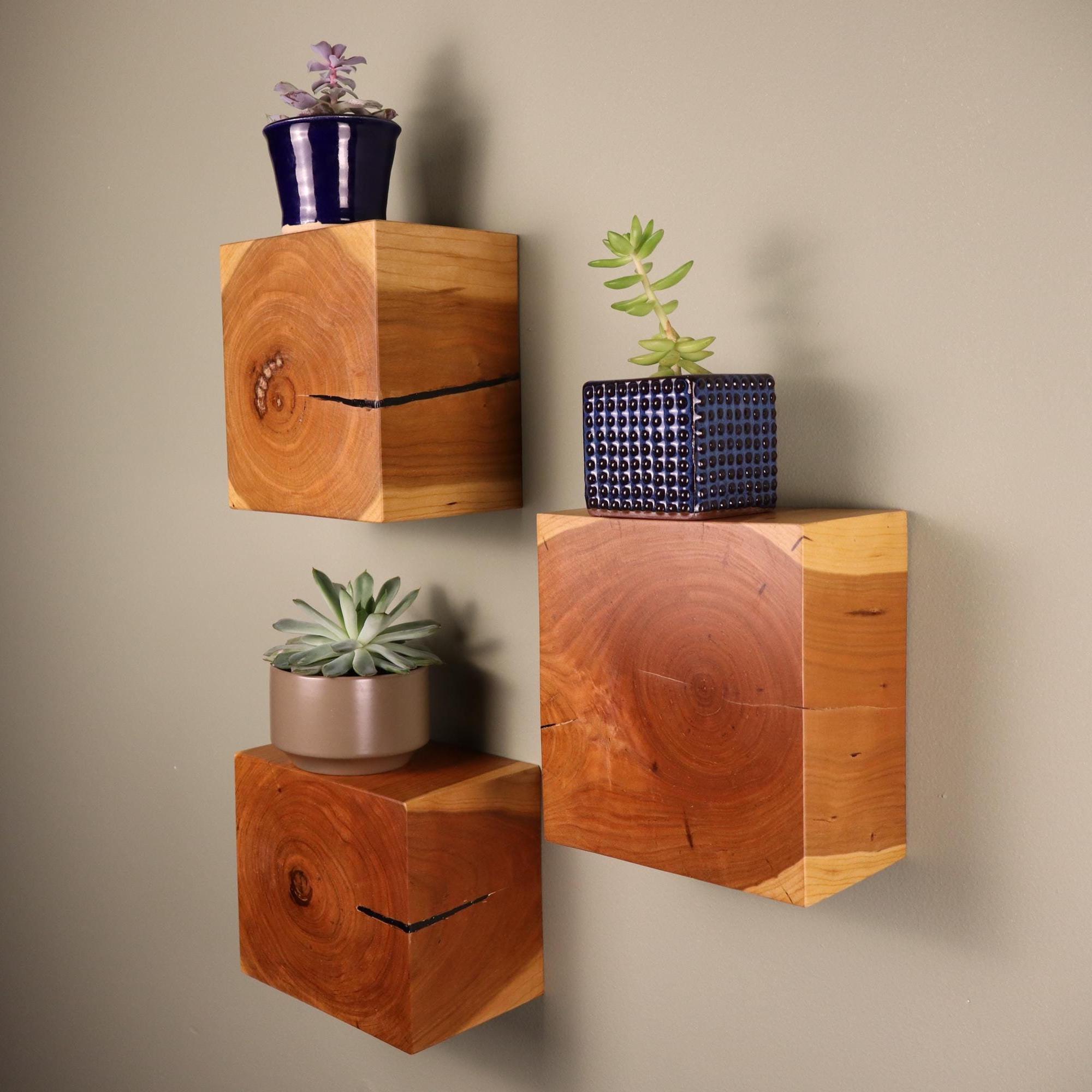 Wooden Floating Shelf, Reclaimed Beam Shelf, End Grain Cube Shelf ...