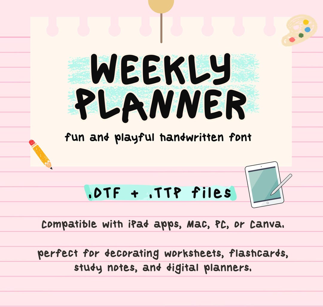 Playful Handwritten Font: Weekly Planner for Digital Notes (TTF & OTF ...