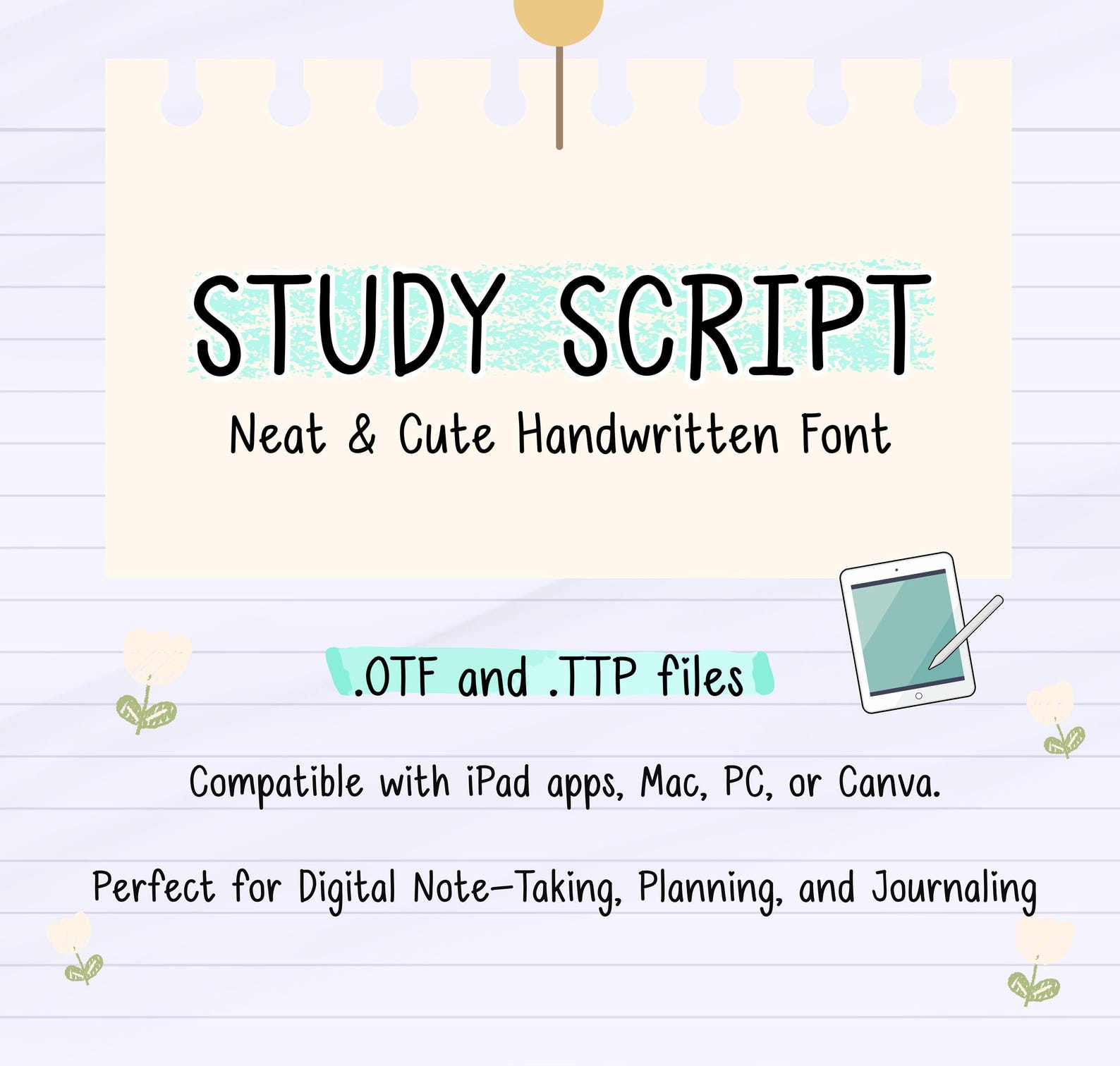 Study Script – Cute Neat Handwriting Font for Digital Planners & Notes ...