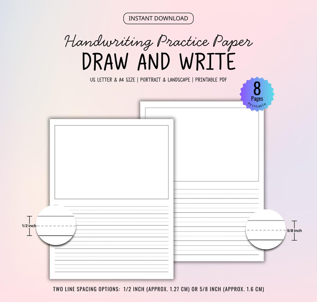 Kindergarten Lined Handwriting Practice Paper Printable: Kids Journal ...