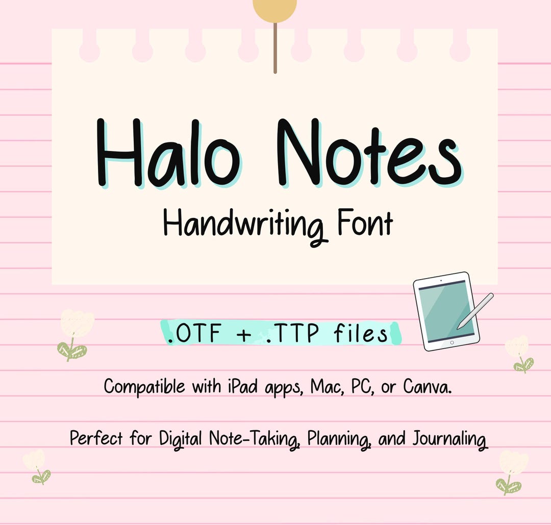 Handwritten Font: Halo Notes for Goodnotes, Digital Planners (.TTF ...