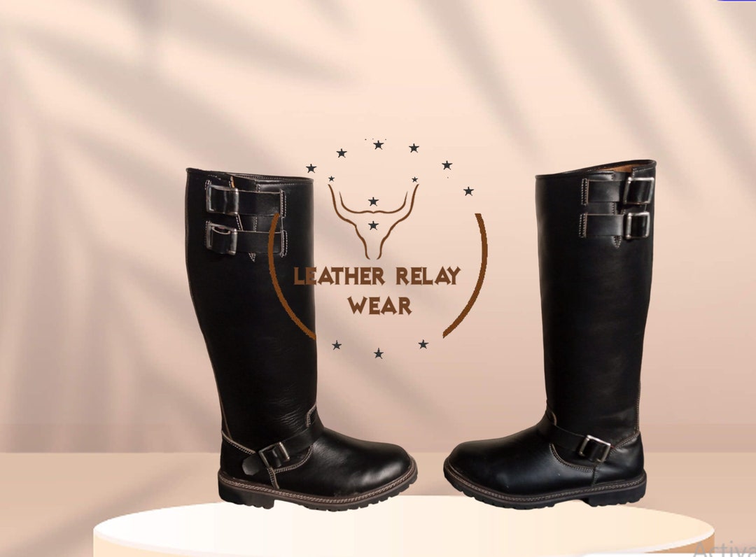 Men Real Leather Long Boots, Leather Riding Boots, Black Boots Shoes ...